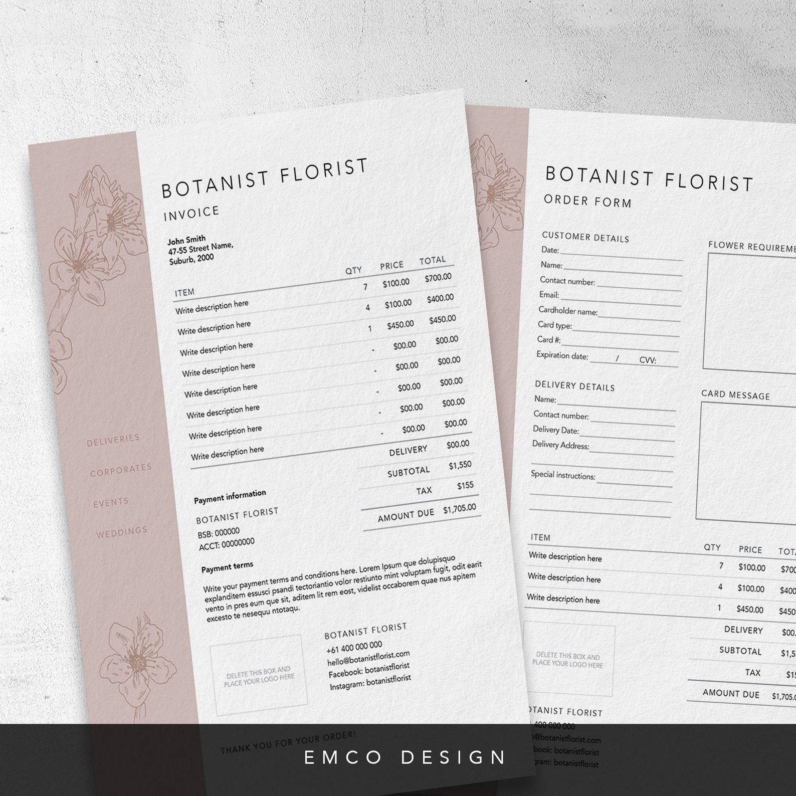 Florist Forms Florist Branding Pack Florist Marketing Pack - Etsy