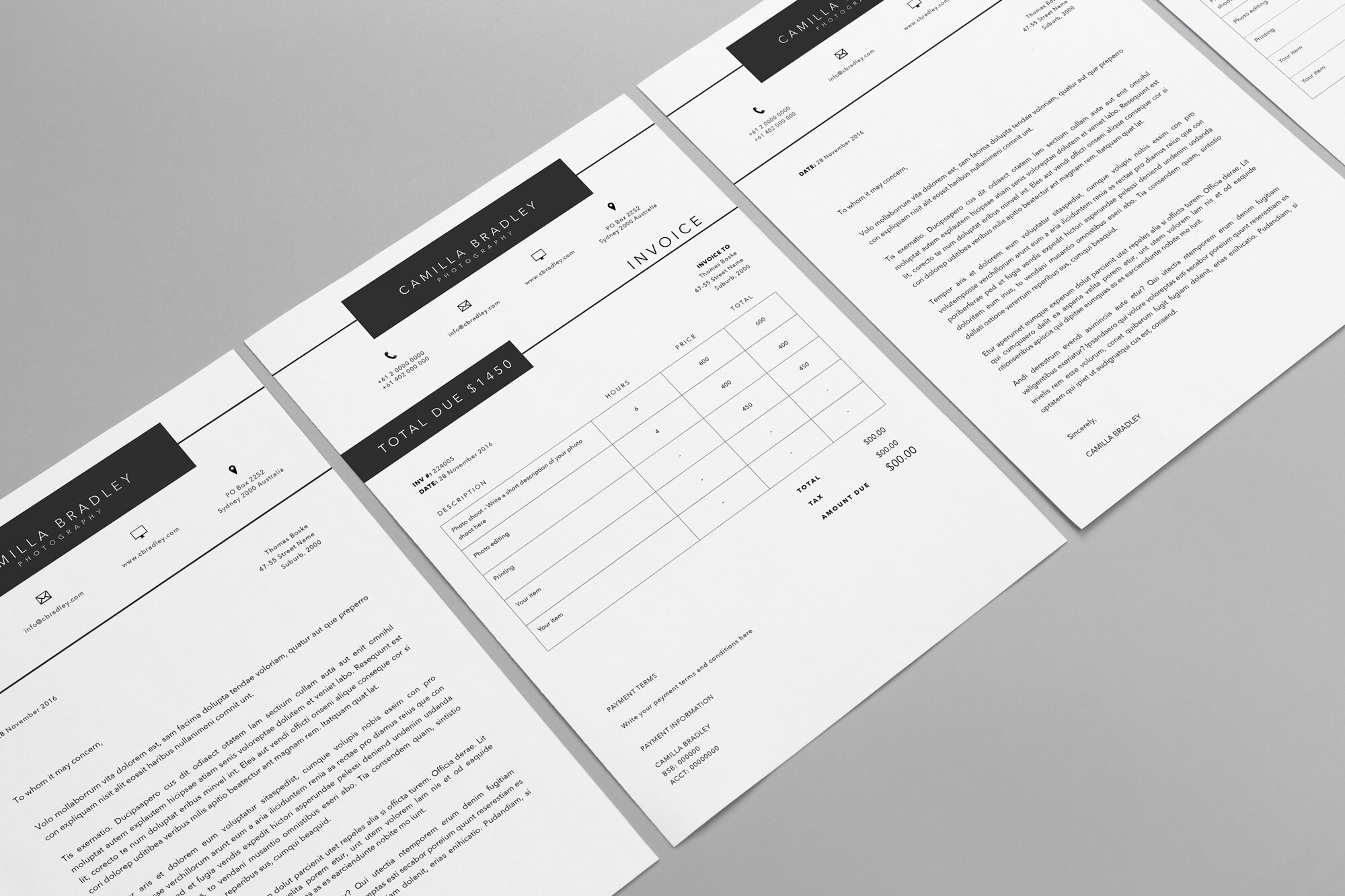 Invoice and Letterhead Branding Kit | Bradley Branding Kit | Invoice ...