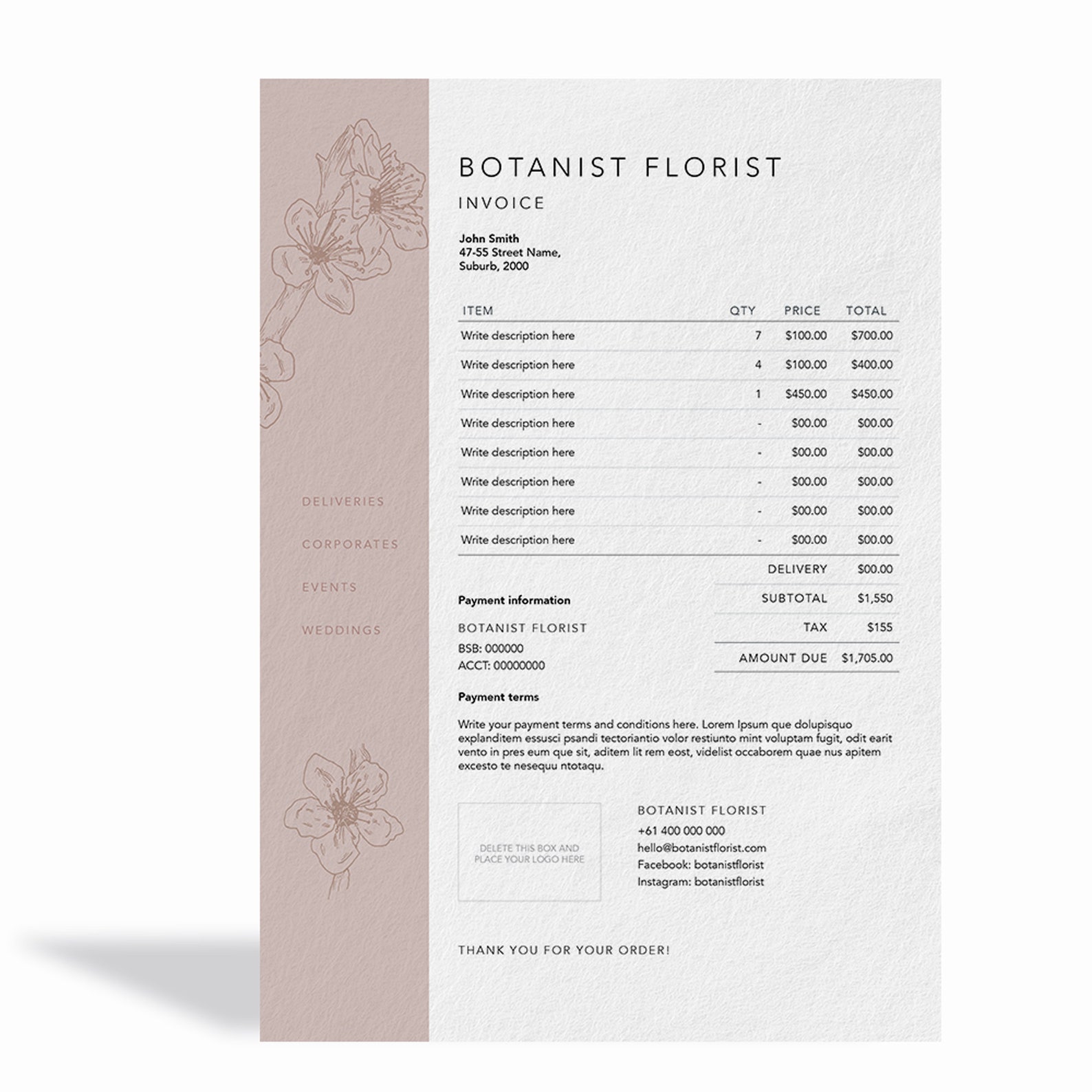 Florist Invoice Template Invoice Design Receipt MS Word | Etsy
