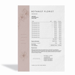 Florist Invoice Template Invoice Design Receipt MS Word Invoice ...
