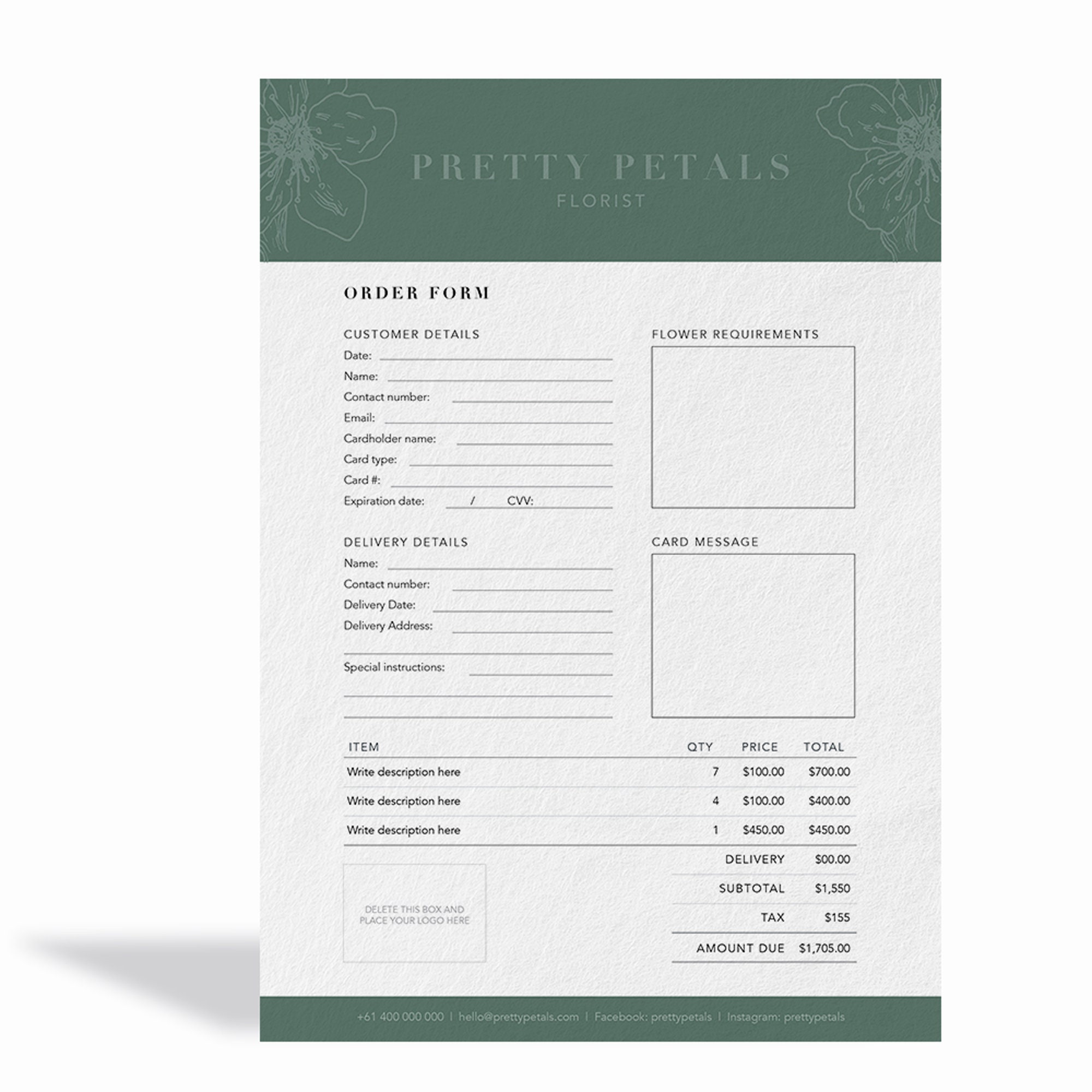 Florist Order Form Template | Florist Template | Order Form Design ...