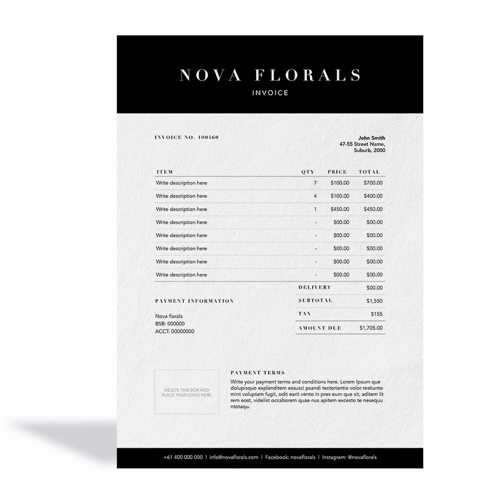 Florist Invoice Template | Invoice Design | Receipt | MS Word Invoice ...