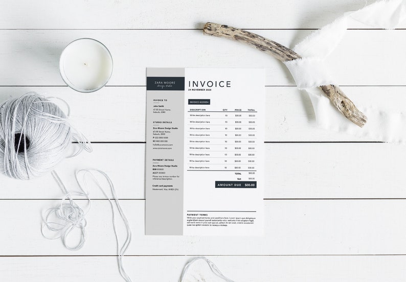 Invoice Template | the Zara Moore Invoice Design - Etsy
