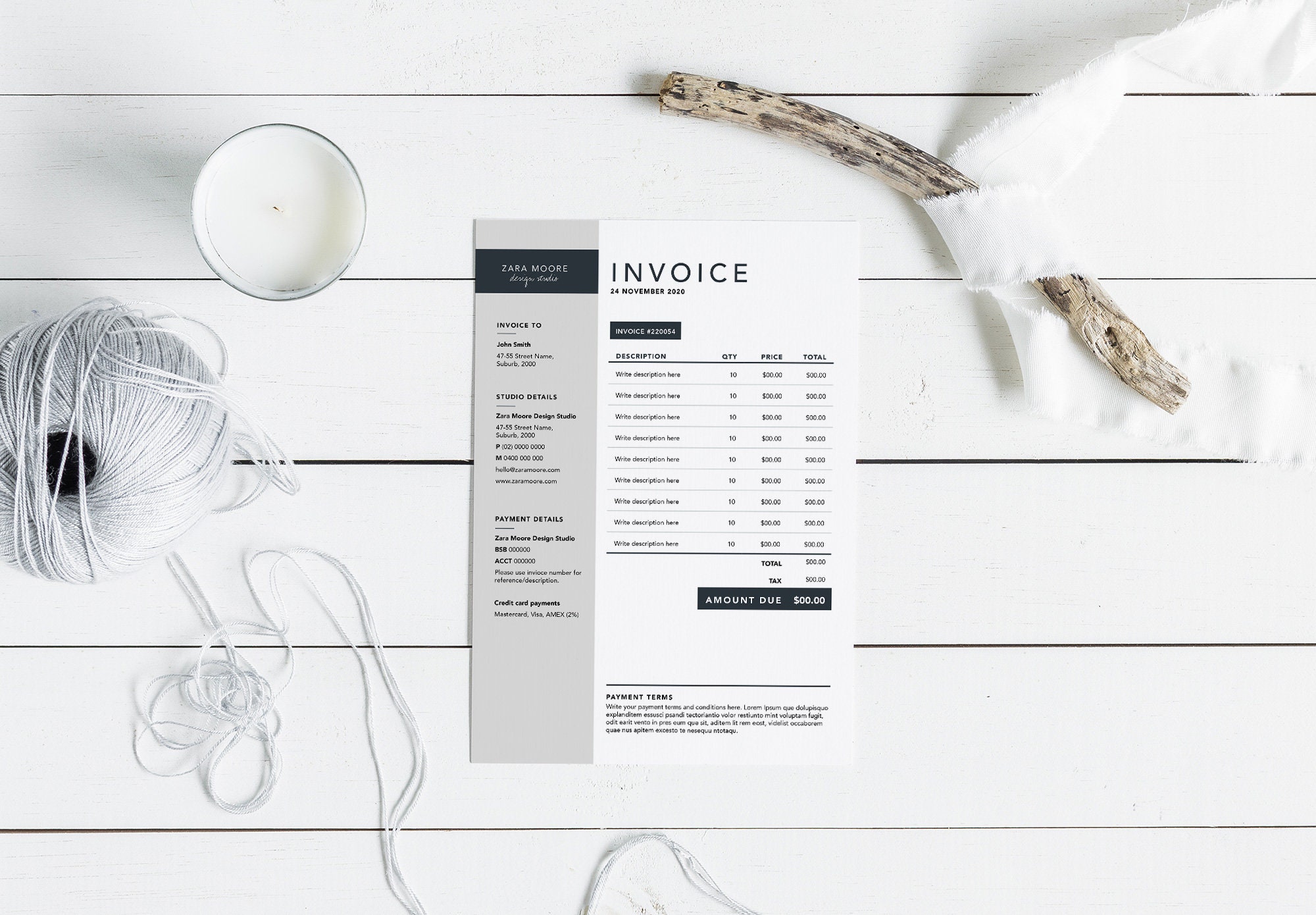 Invoice Template | the Zara Moore Invoice Design - Etsy