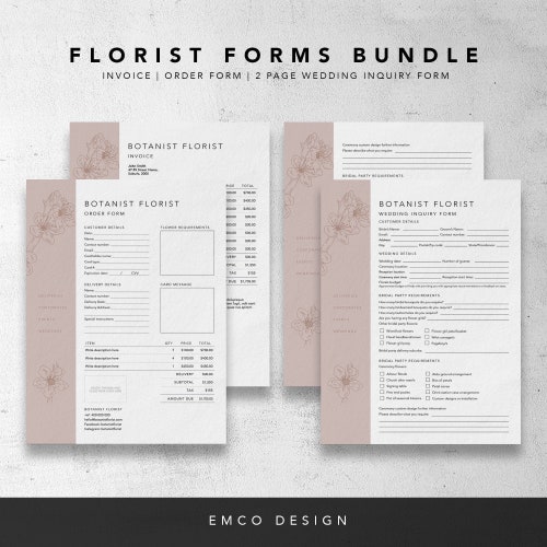 Florist Wedding Booking Form Florist Order Forms Wedding - Etsy