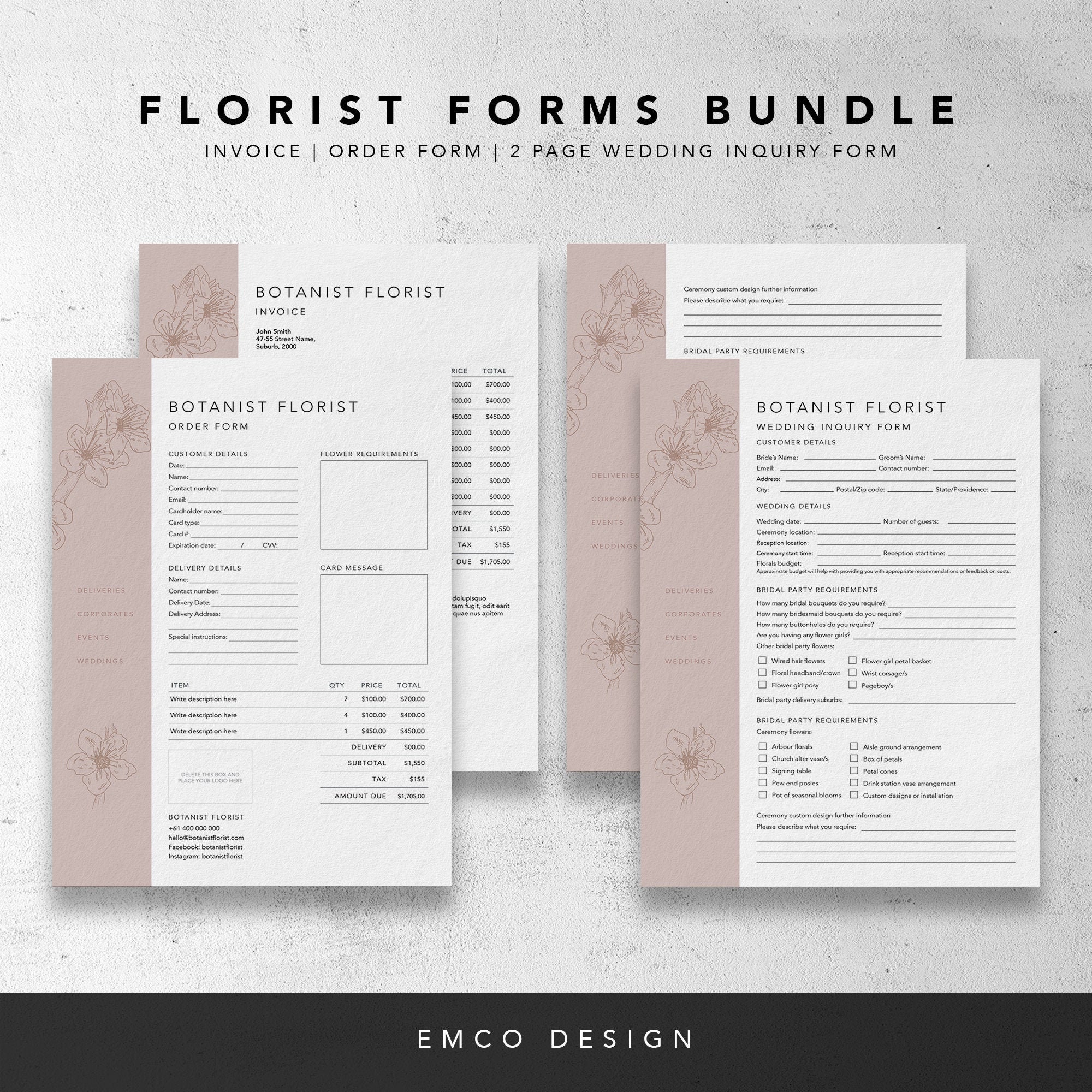 Florist Forms Florist Branding Pack Florist Marketing Pack Florist ...