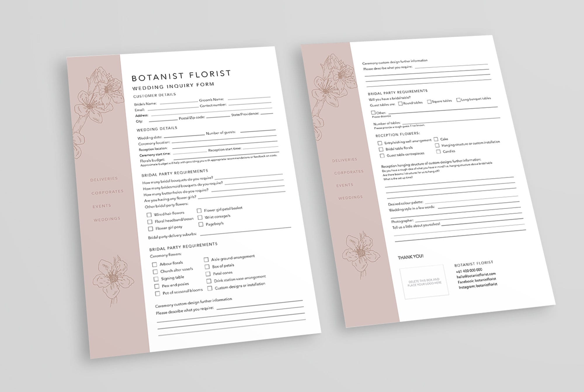 Florist Wedding Booking Form | Florist Order Forms | Wedding Order ...