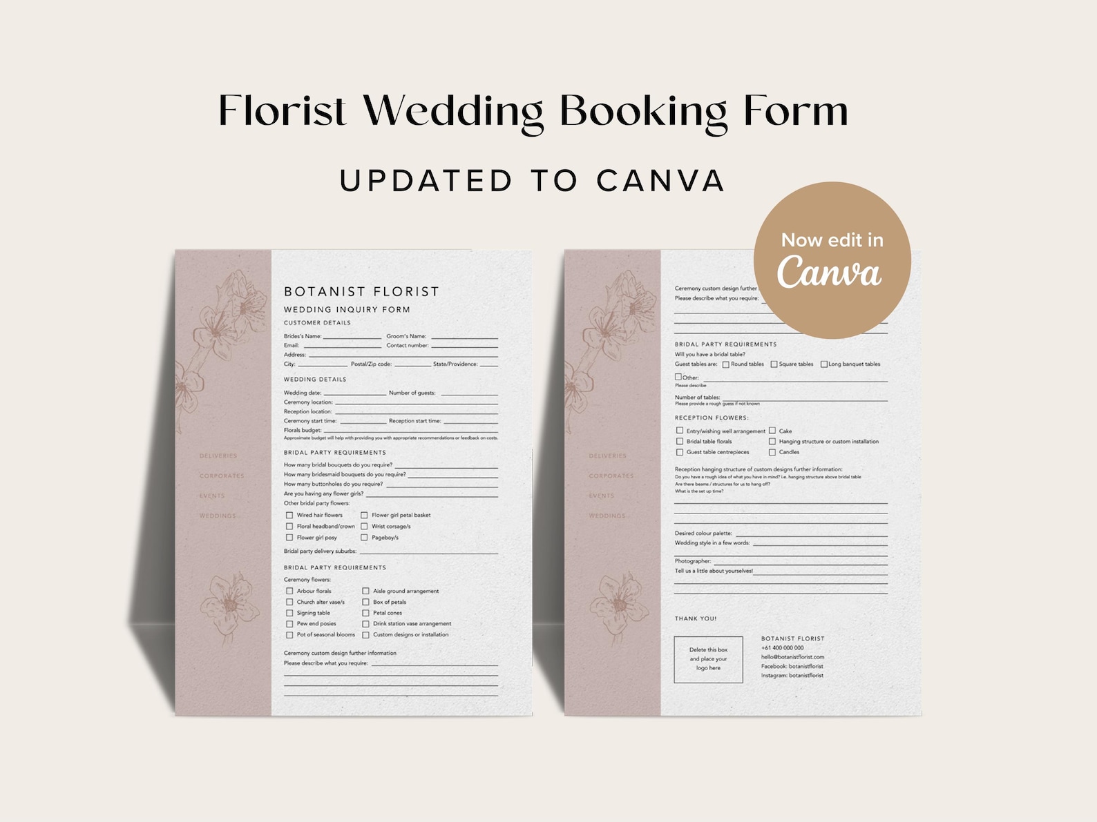Florist Wedding Booking Form | Florist Order Forms | Wedding Order ...