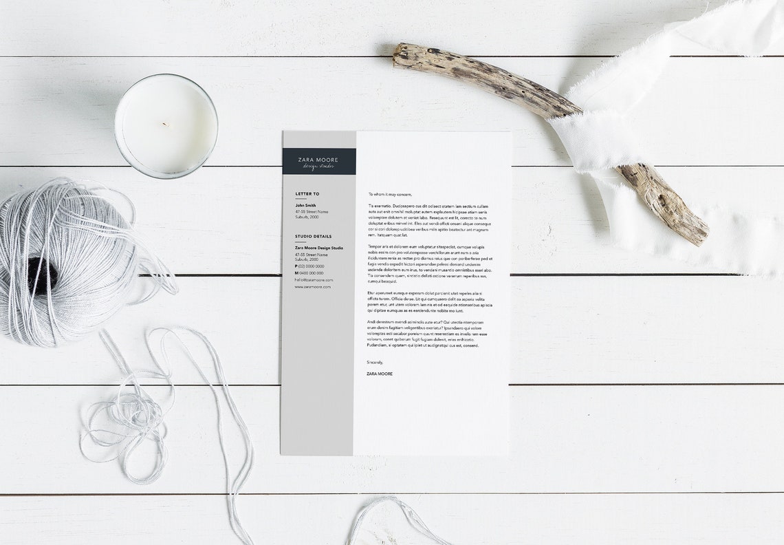 Zara Moore Letterhead Template | Letterhead Design and Branding - Etsy
