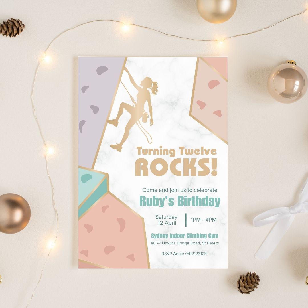 Girls Rock Climbing Birthday Invitation Template | Editable Canva ...