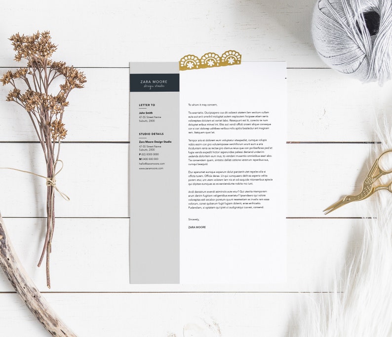 Zara Moore Letterhead Template | Letterhead Design and Branding - Etsy