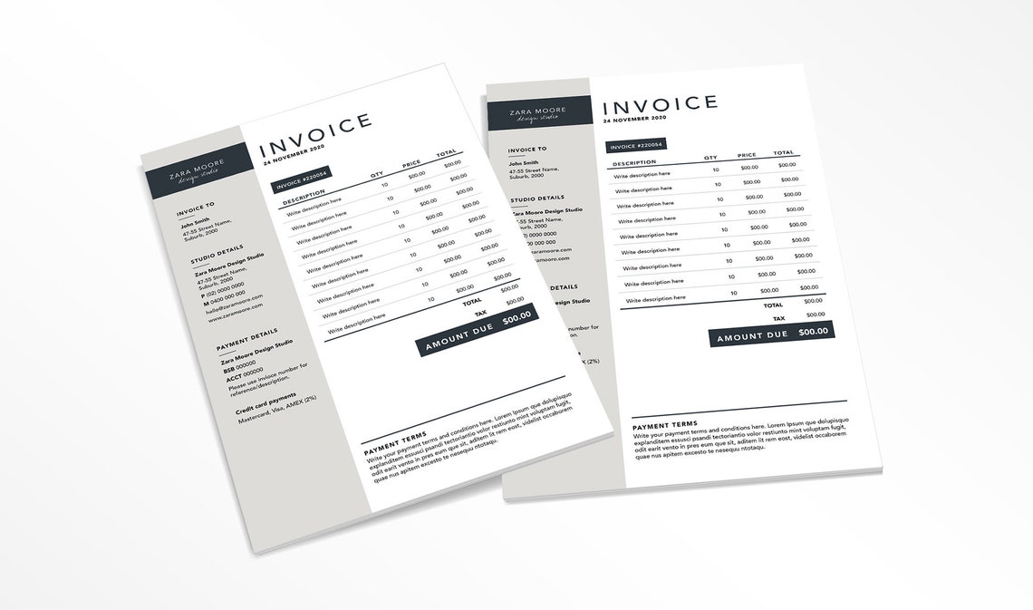 Invoice Template | the Zara Moore Invoice Design - Etsy