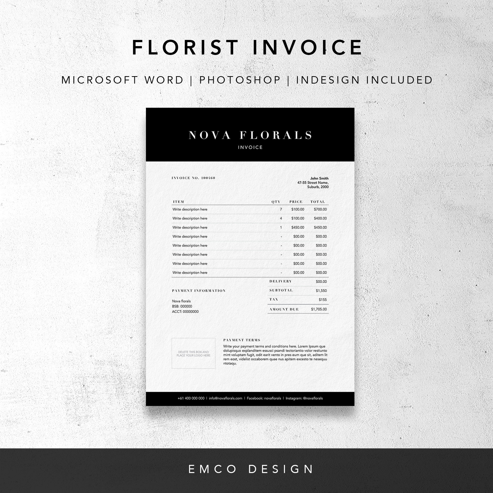 Florist Invoice Template Invoice Design Receipt MS Word Etsy