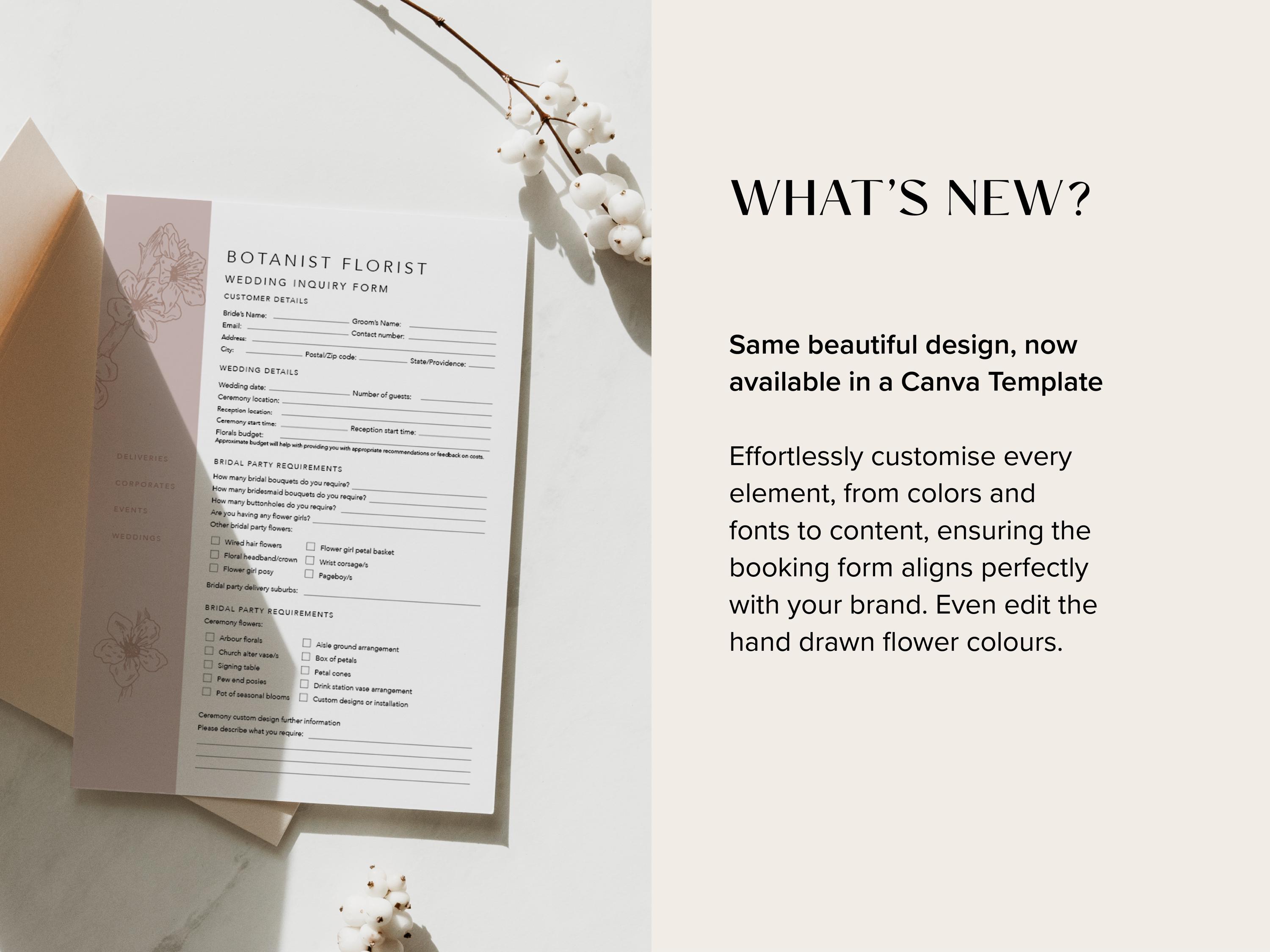 Florist Wedding Booking Form | Florist Order Forms | Wedding Order ...