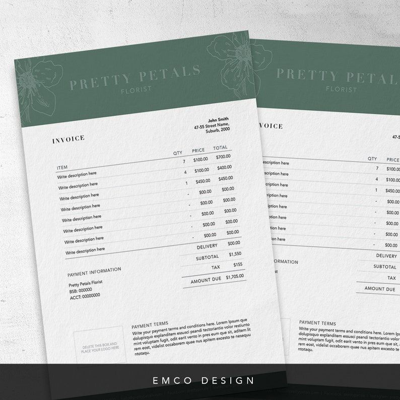Florist Invoice Template | Invoice Design | Receipt | MS Word Invoice ...