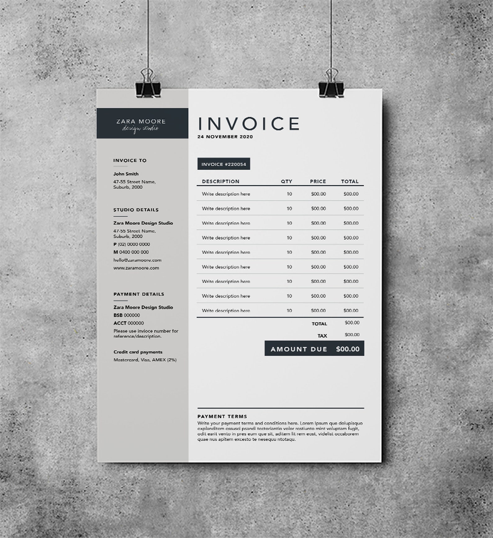 Invoice Template | the Zara Moore Invoice Design - Etsy