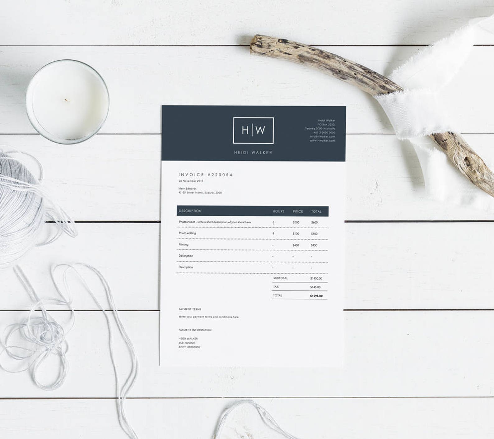 Photographer Invoice Template | Invoice Design | Receipt Template ...