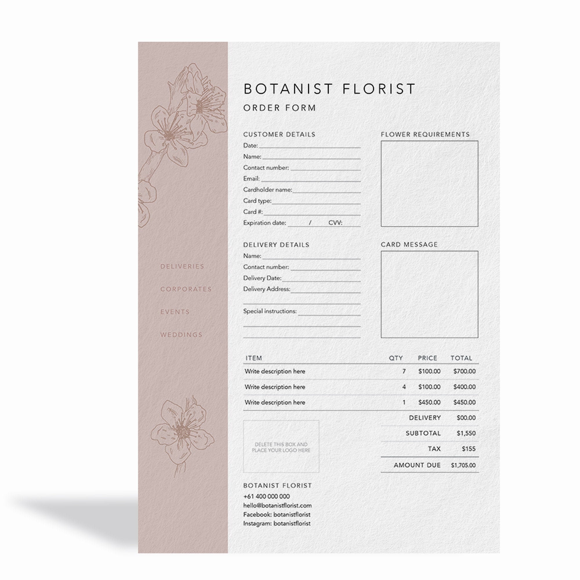 Florist Order Form Template | Florist Template | Order Form Design | MS ...