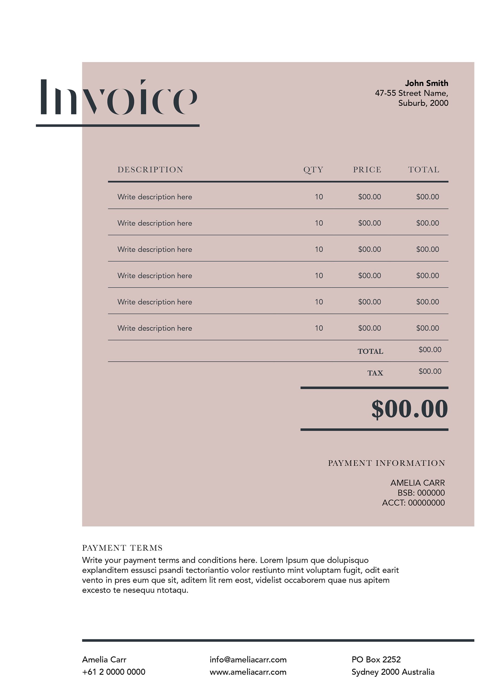 The Amelia Carr Invoice Template | Modern Invoice Template Design - Etsy