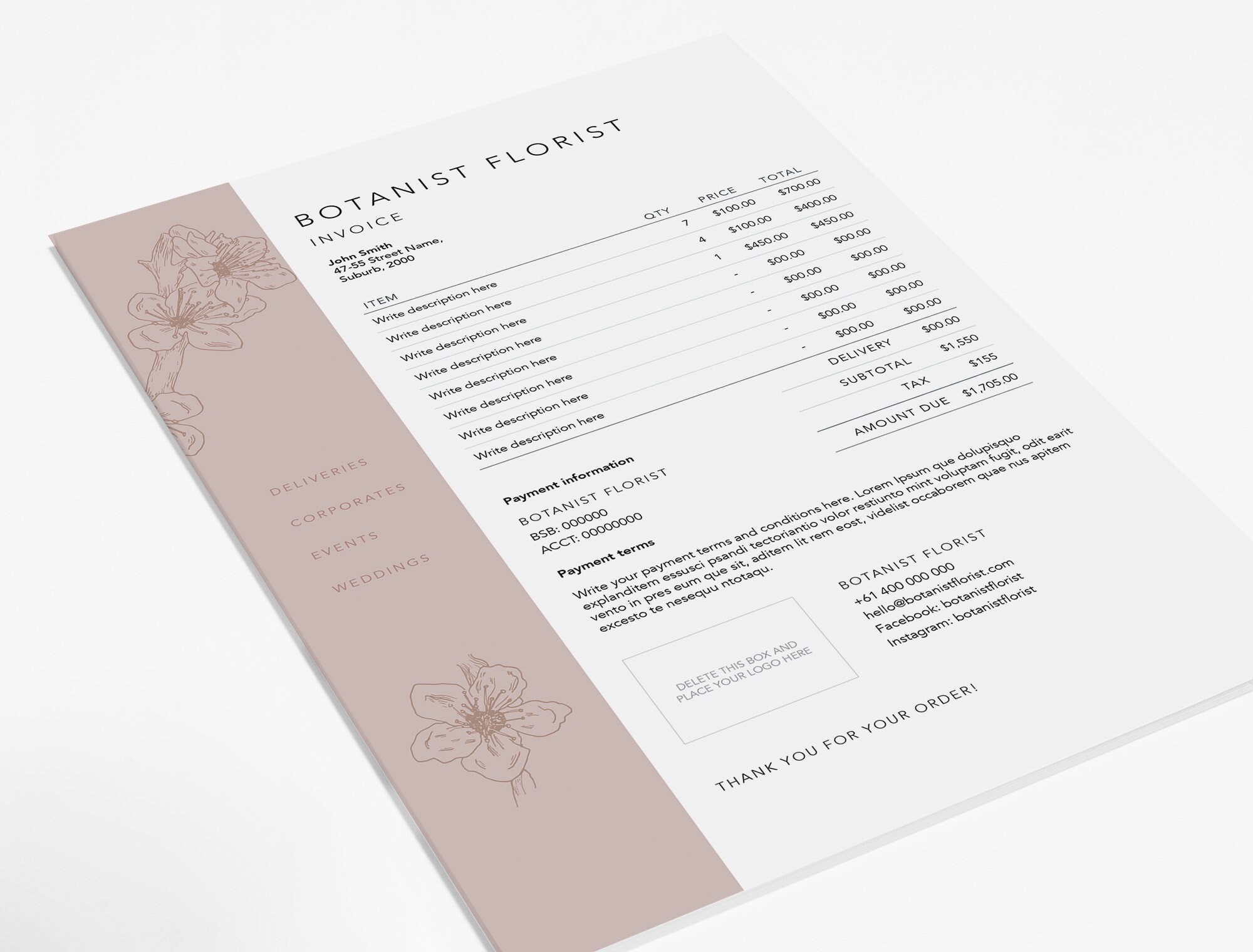 Florist Invoice Template Invoice Design Receipt MS Word Invoice ...