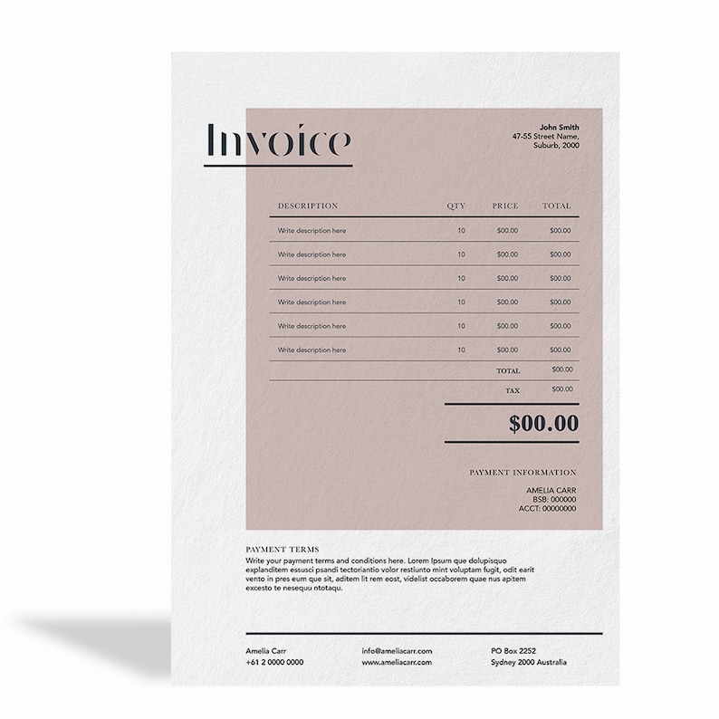 The Amelia Carr Invoice Template | Modern Invoice Template Design - Etsy