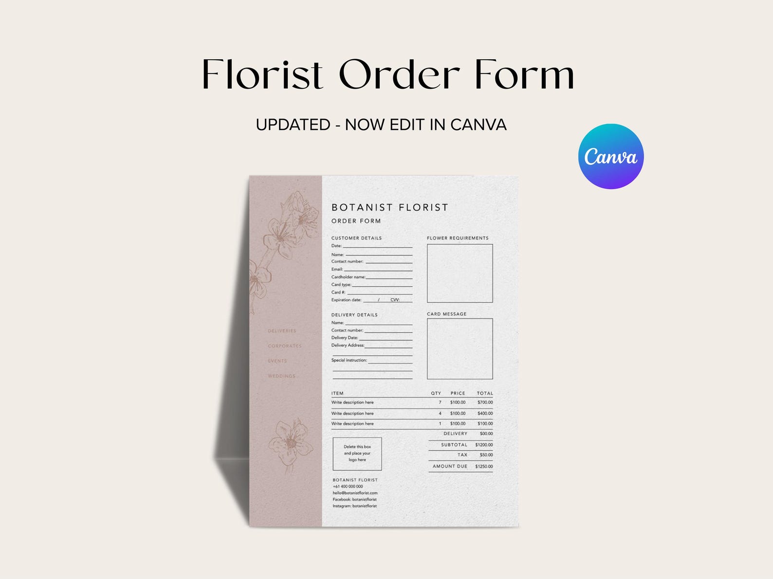 Florist Order Form Template | Florist Template | Order Form Design | MS ...