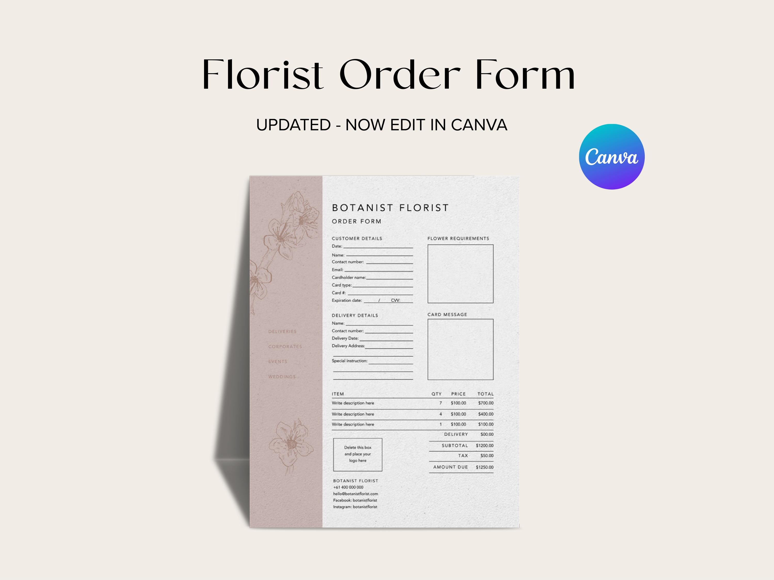 Florist Order Form Template | Florist Template | Order Form Design | MS ...