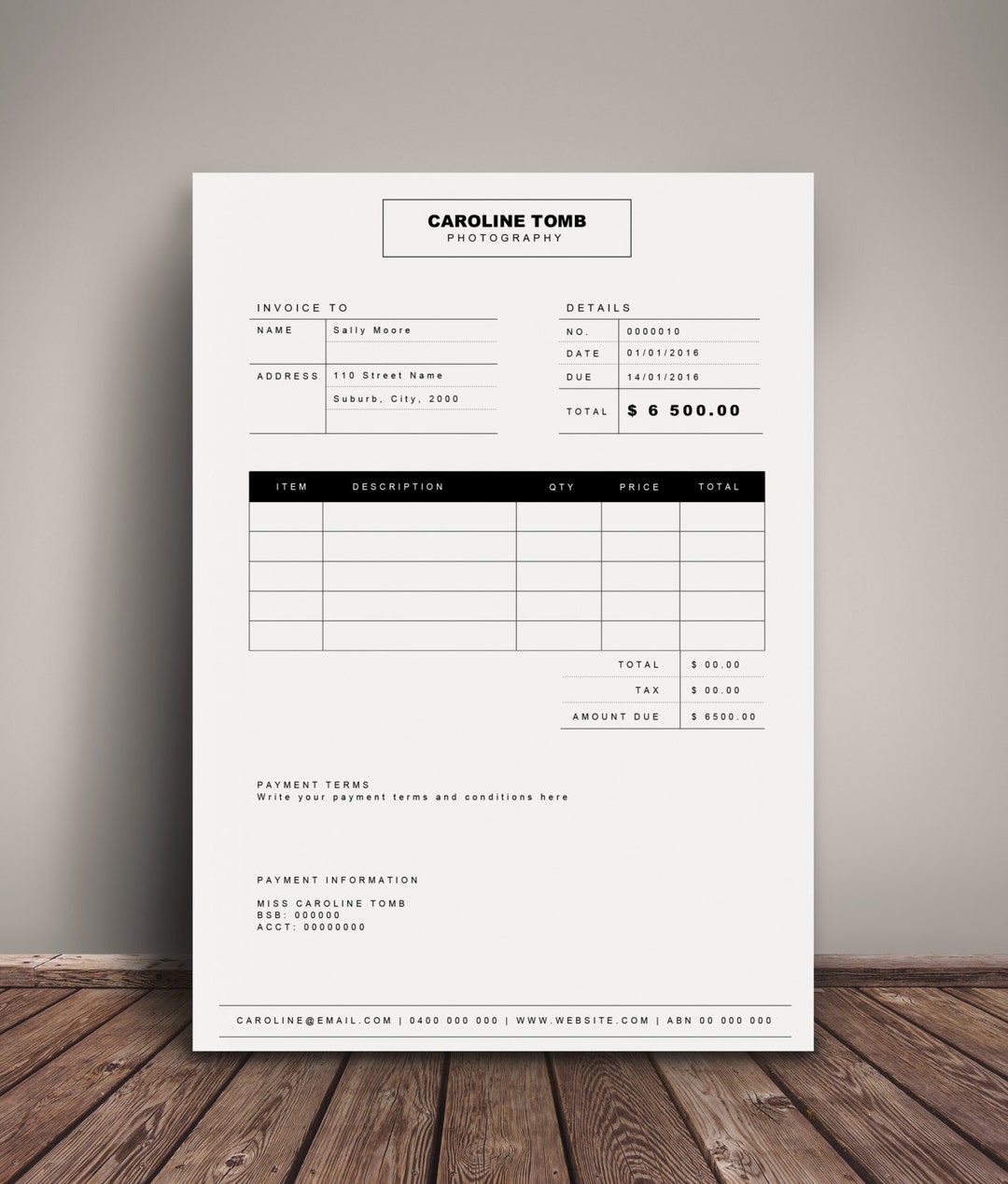 Invoice Template | Receipt Template | Invoice Instant Download | MS ...