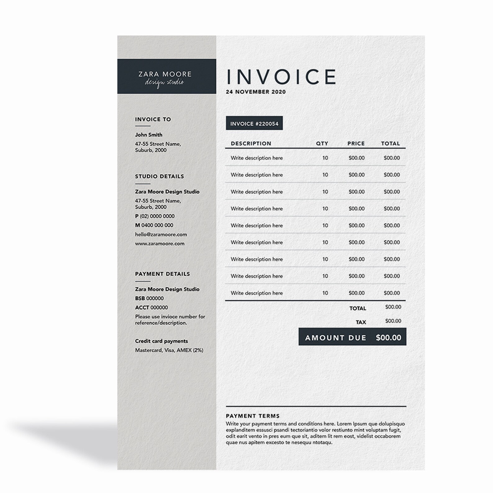 Invoice Template | the Zara Moore Invoice Design - Etsy