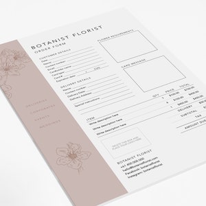 Florist Order Form Template Florist Template Order Form - Etsy Australia