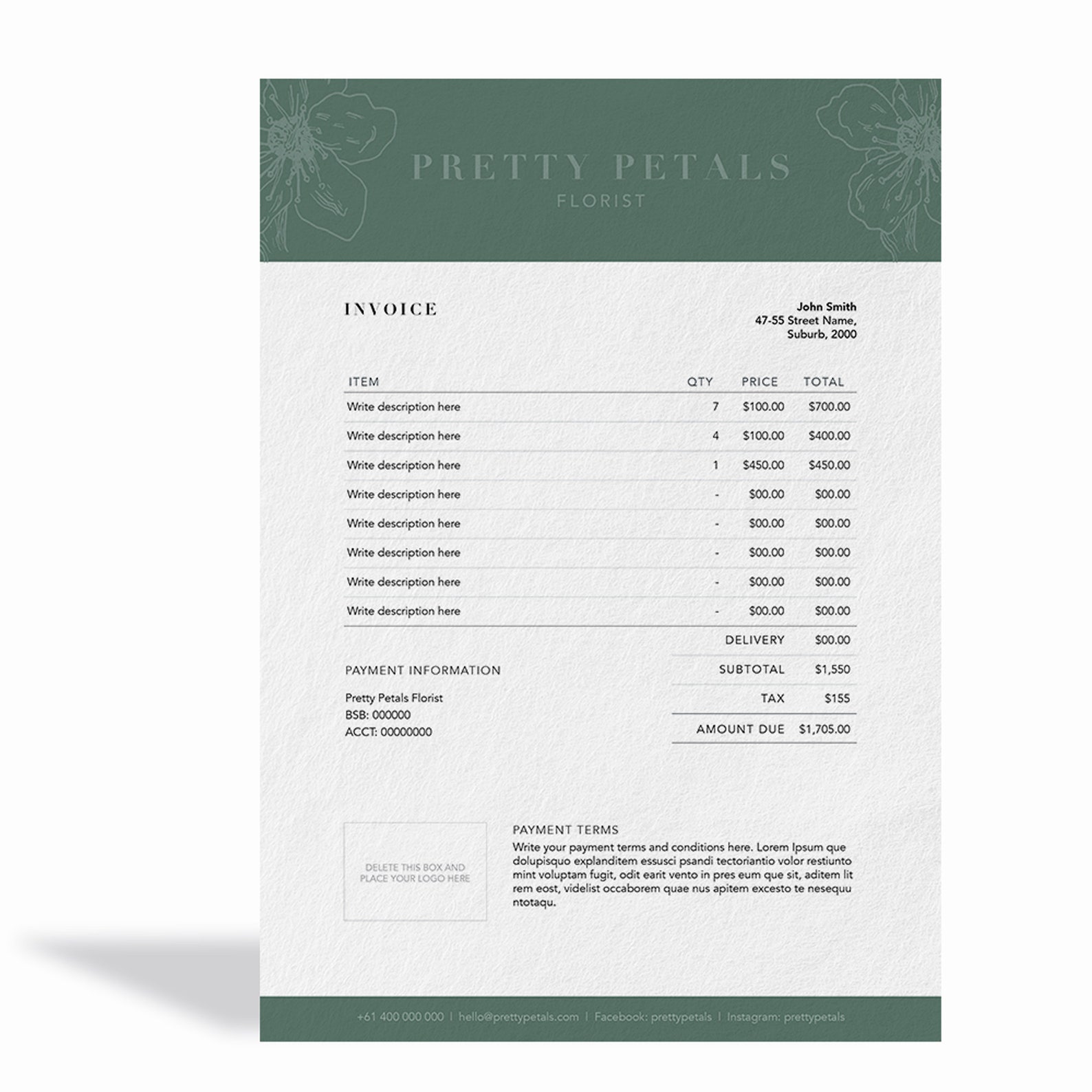 Florist Invoice Template | Invoice Design | Receipt | MS Word Invoice ...