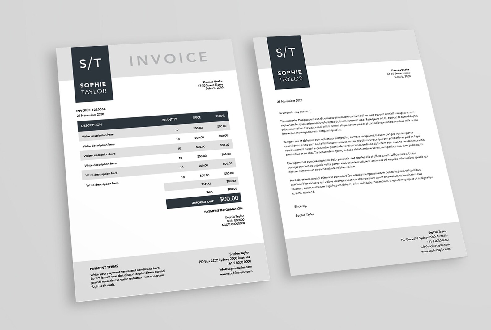 Invoice and Letterhead Branding Kit | Invoice Template | Letterhead ...
