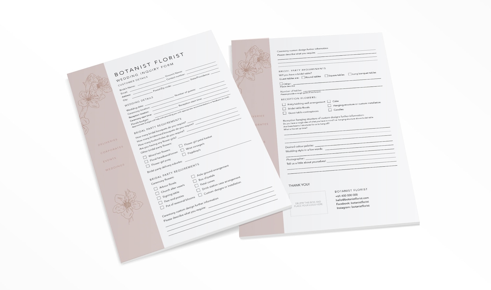Florist Wedding Booking Form | Florist Order Forms | Wedding Order ...