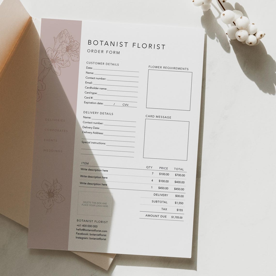 Florist Order Form Template | Florist Template | Order Form Design | MS ...