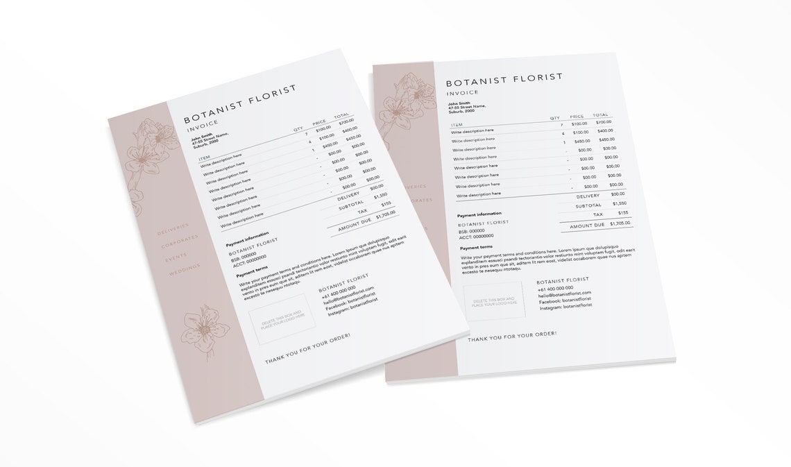 Florist Invoice Template Invoice Design Receipt MS Word Invoice ...