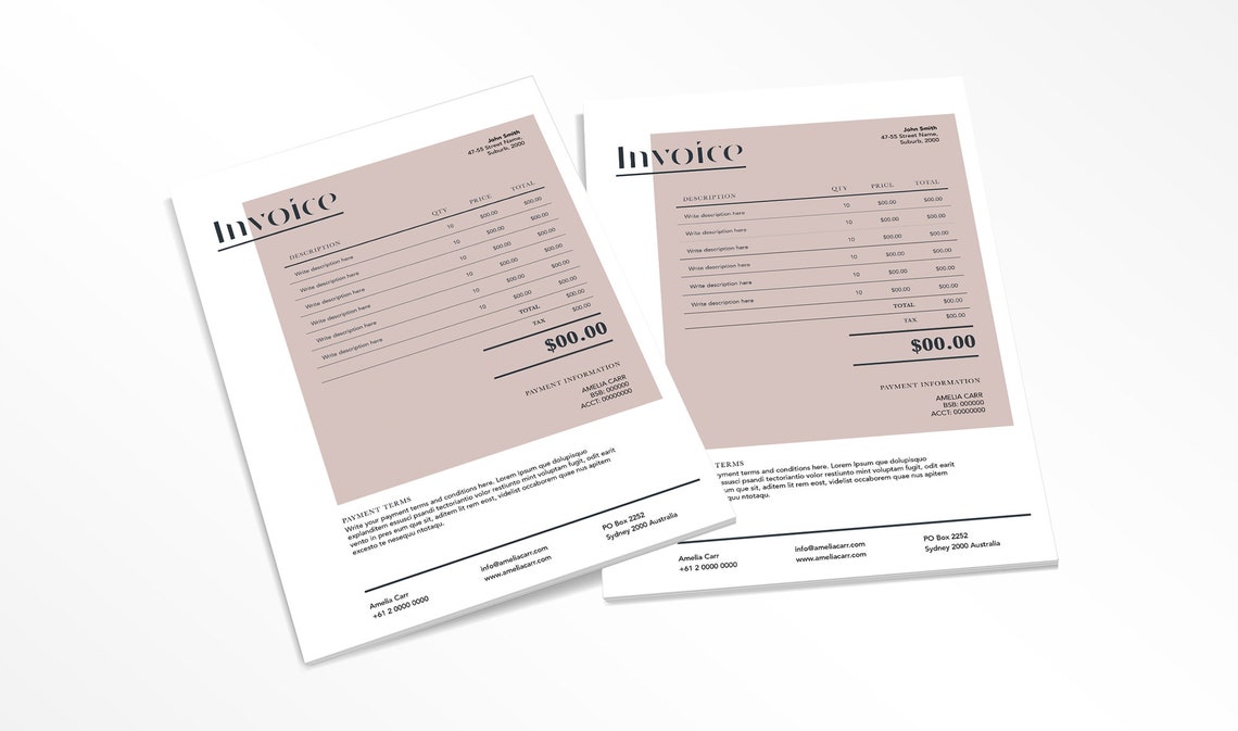 The Amelia Carr Invoice Template Modern Invoice Template Design - Etsy