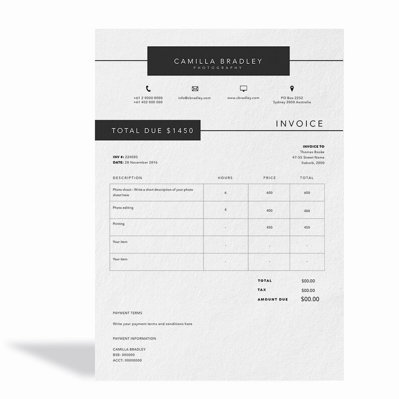 Invoice and Letterhead Branding Kit | Bradley Branding Kit | Invoice ...