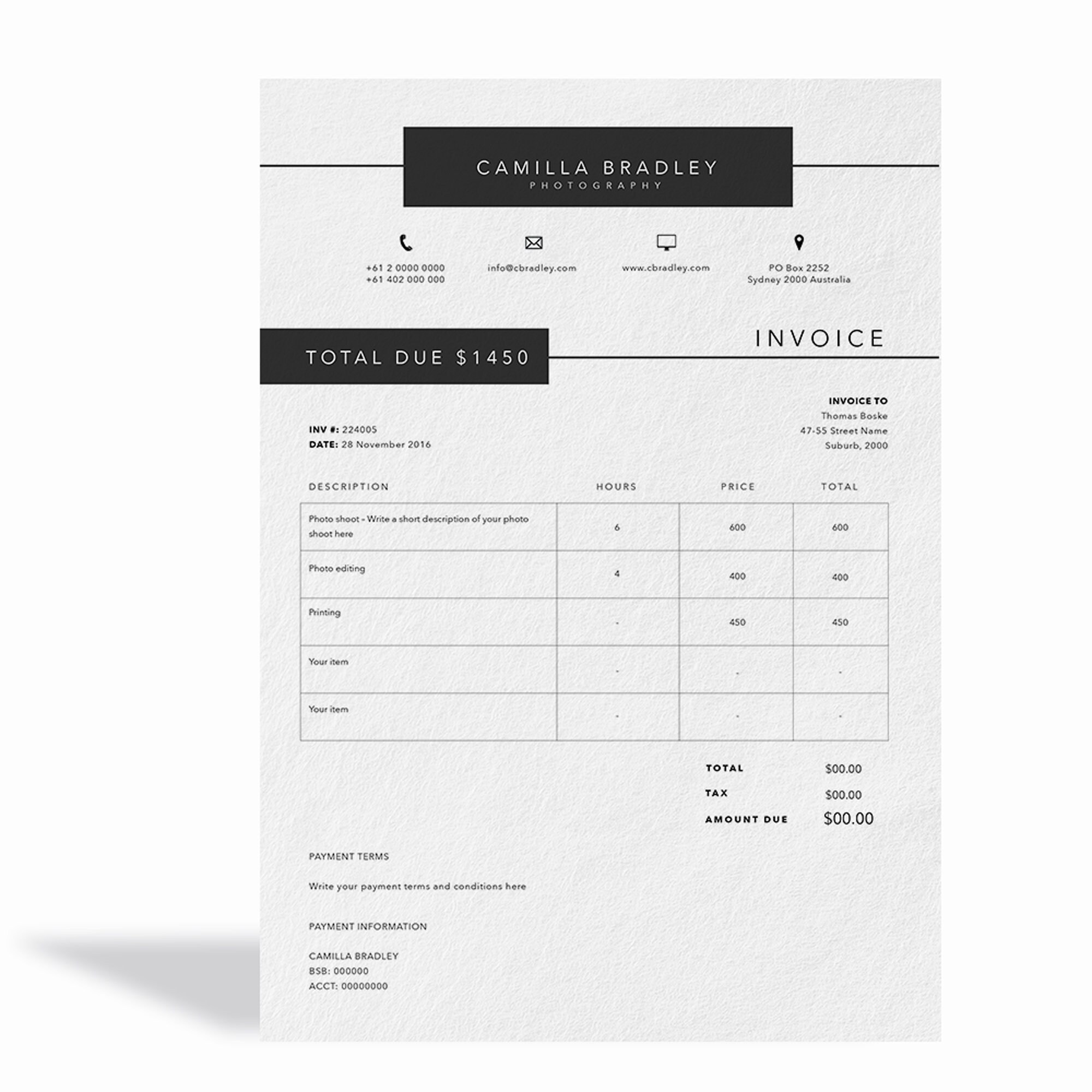 Invoice and Letterhead Branding Kit | Bradley Branding Kit | Invoice ...