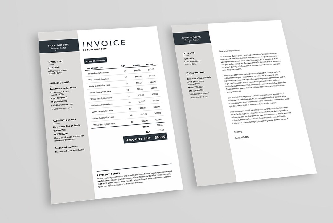 Invoice and Letterhead Templates | the Zara Moore Pack | Invoice ...