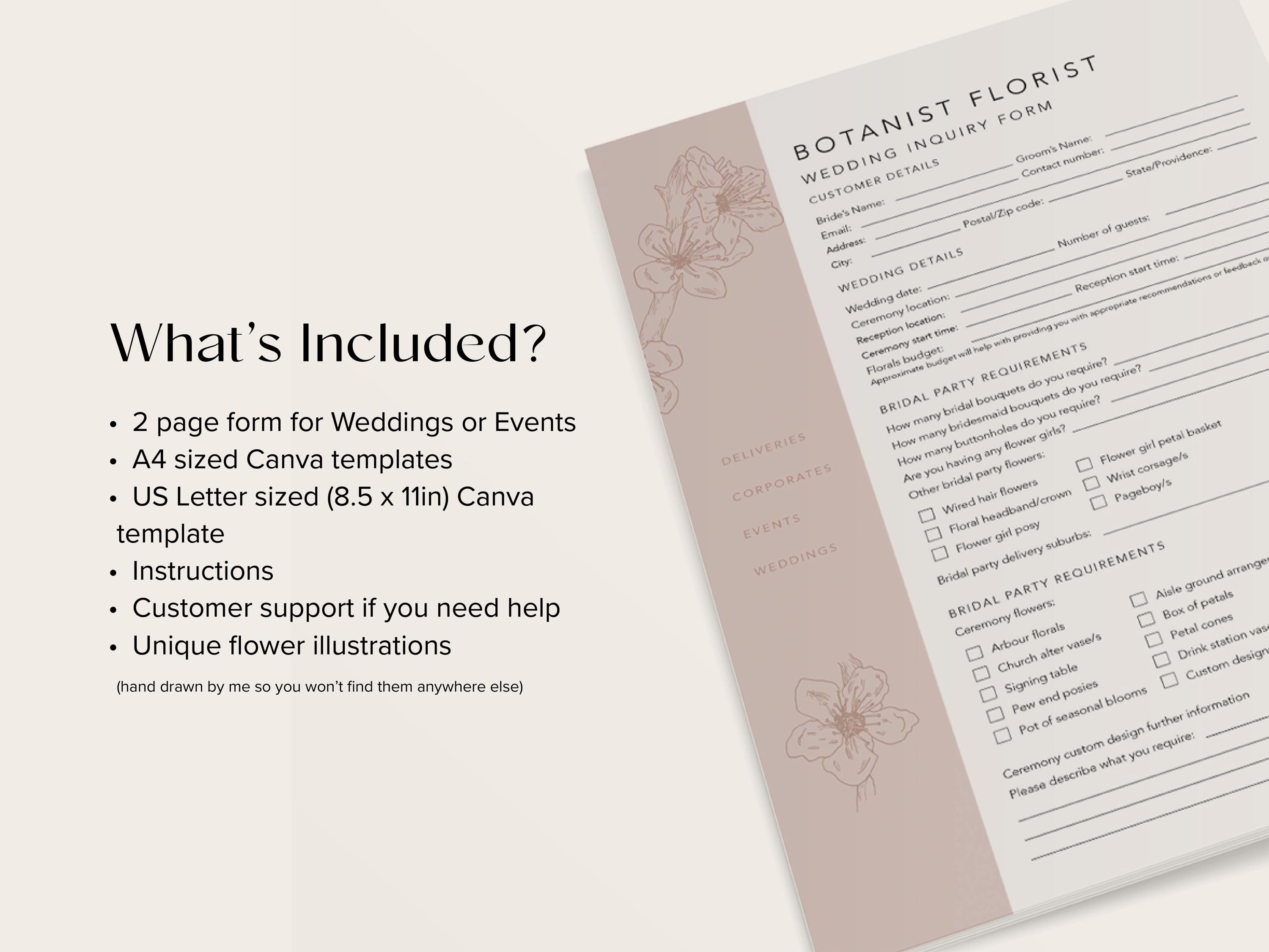 Florist Wedding Booking Form | Florist Order Forms | Wedding Order ...