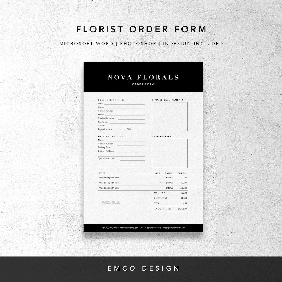 Florist Order Form Template | Florist Template | Order Form Design ...
