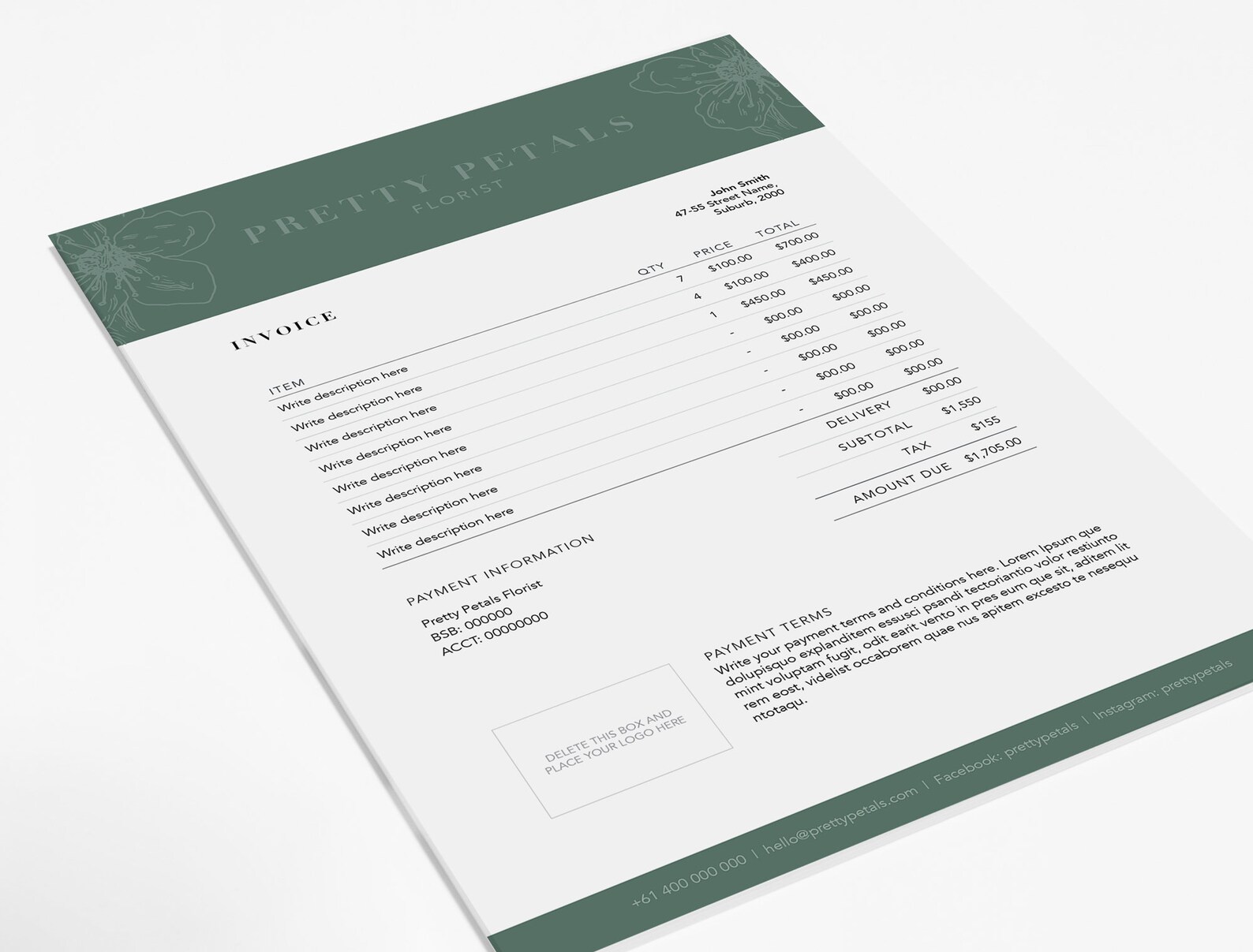 Florist Invoice Template | Invoice Design | Receipt | MS Word Invoice ...