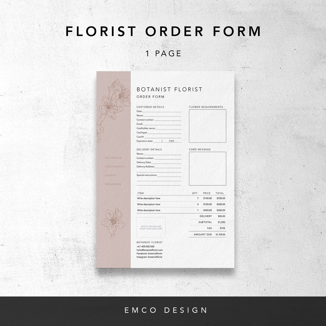 Florist Order Form Template Florist Template Order Form Design MS Word ...