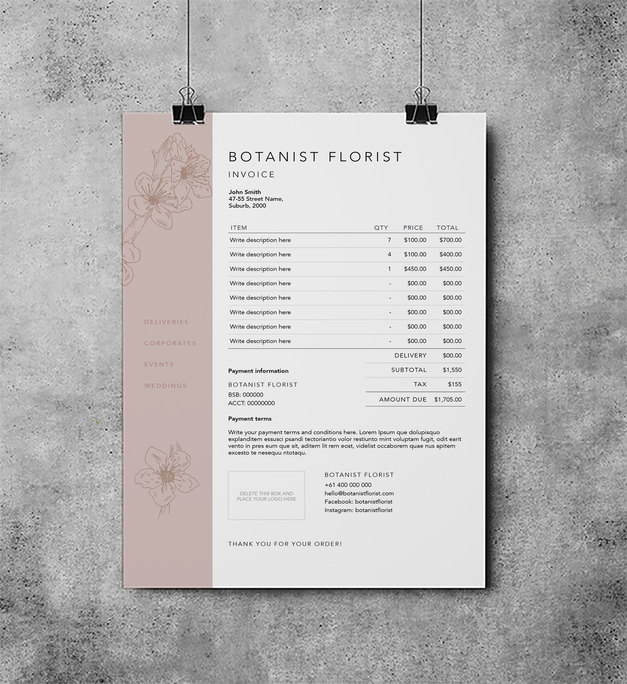 Florist Invoice Template Invoice Design Receipt MS Word Invoice ...