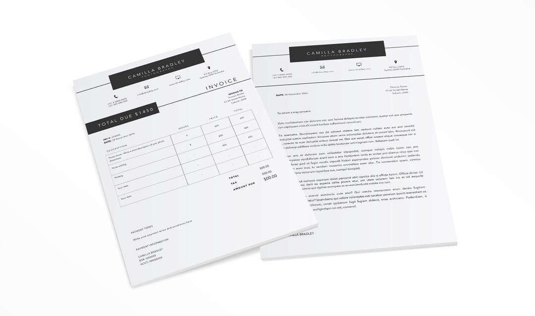 Invoice and Letterhead Branding Kit | Bradley Branding Kit | Invoice ...
