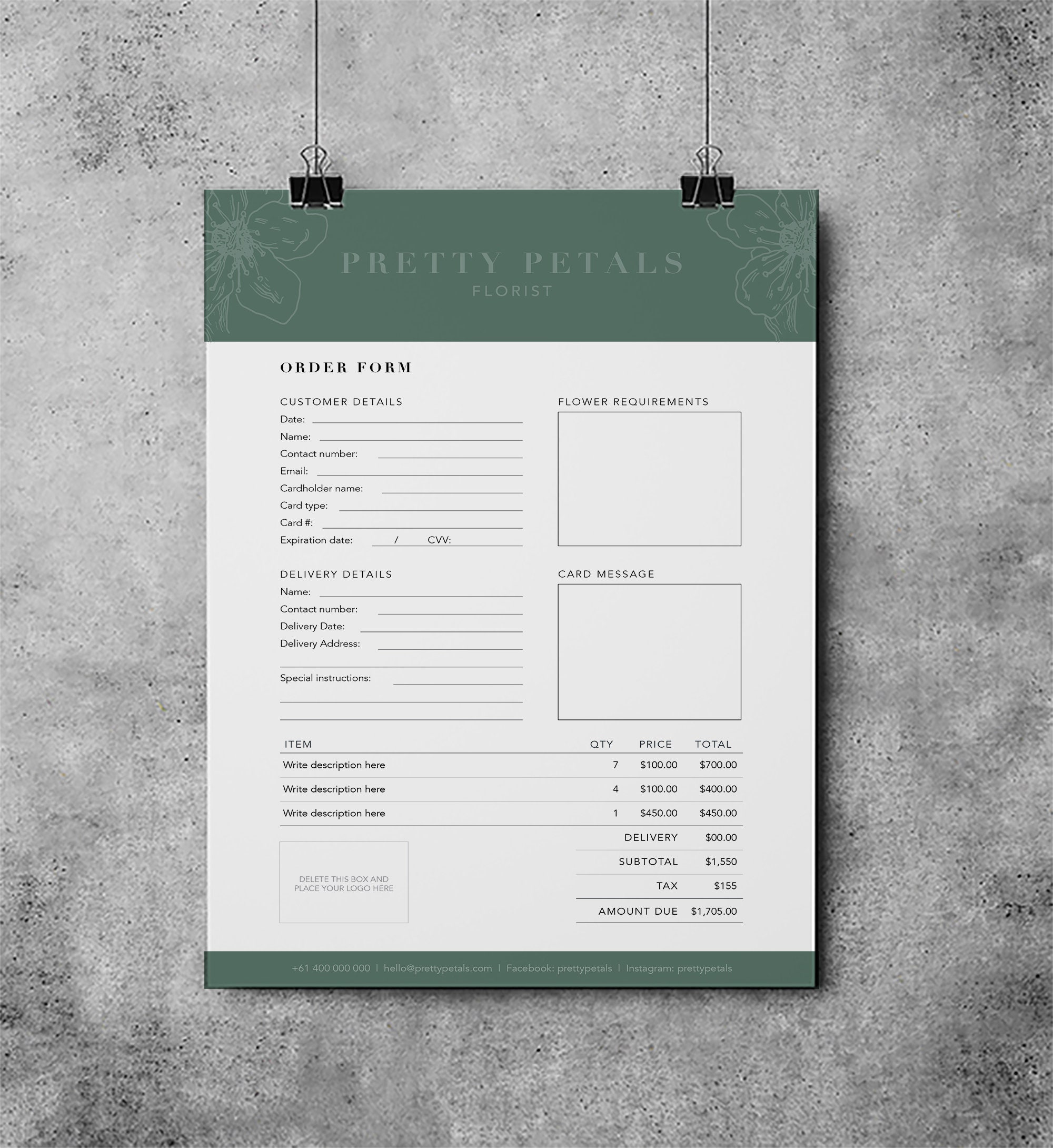Florist Order Form Template | Florist Template | Order Form Design ...