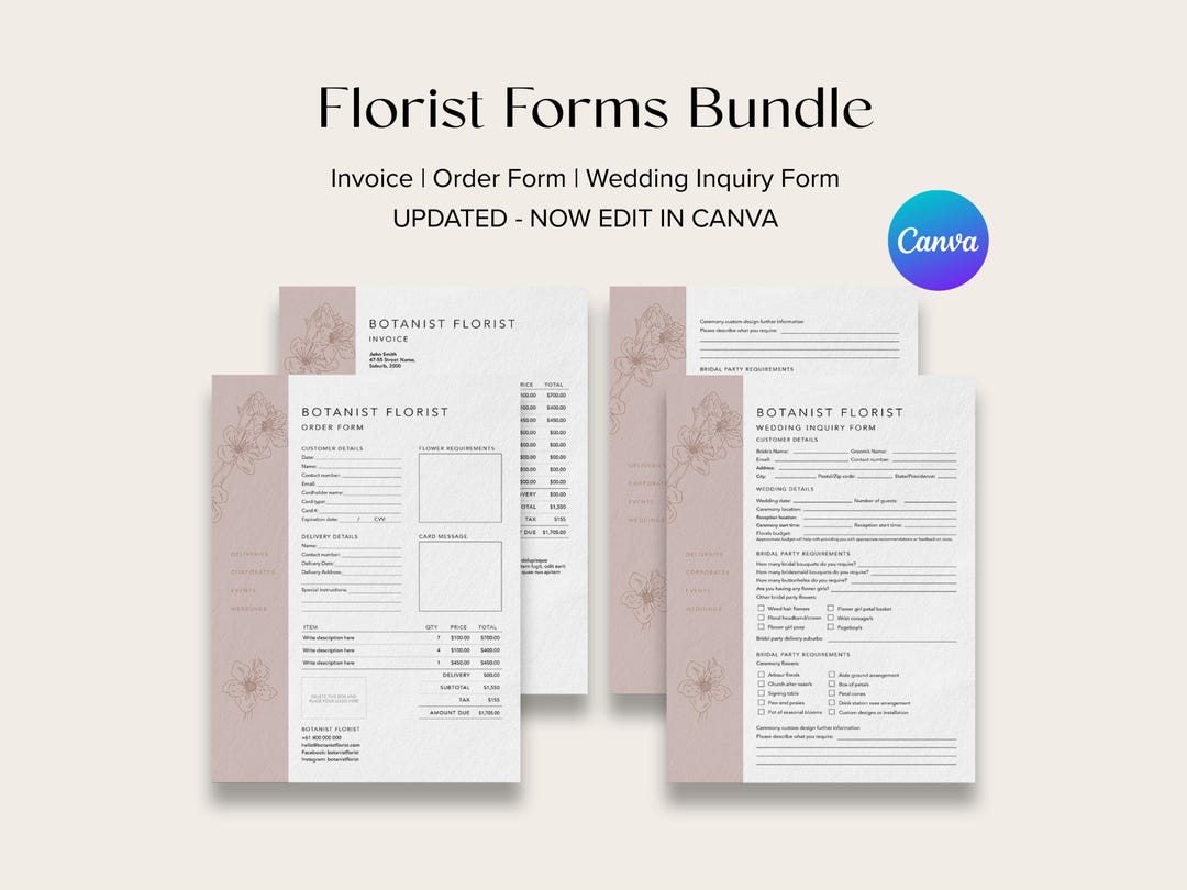 Canva Florist Forms | Florist Branding Pack | Florist Marketing Pack ...