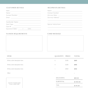 Florist Order Form Template | Florist Template | Order Form Design ...