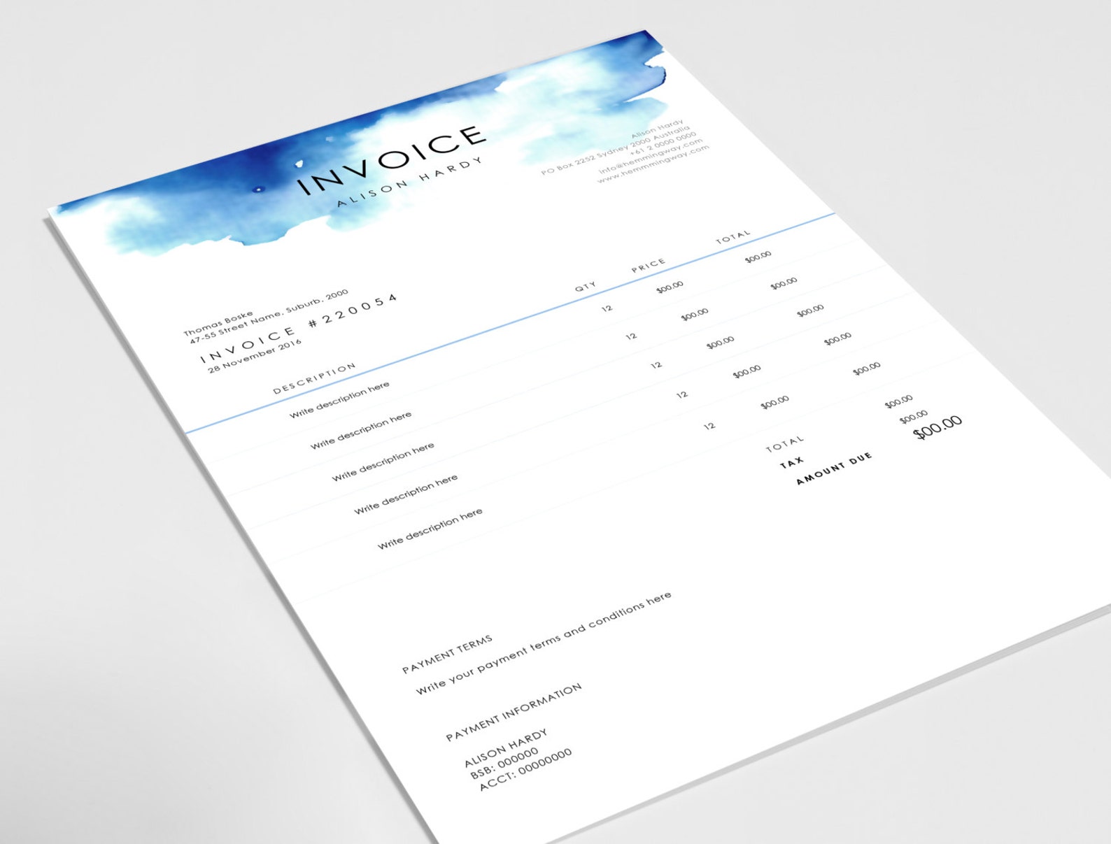 Invoice Template Receipt MS Word Template Instant Download Invoice - Etsy