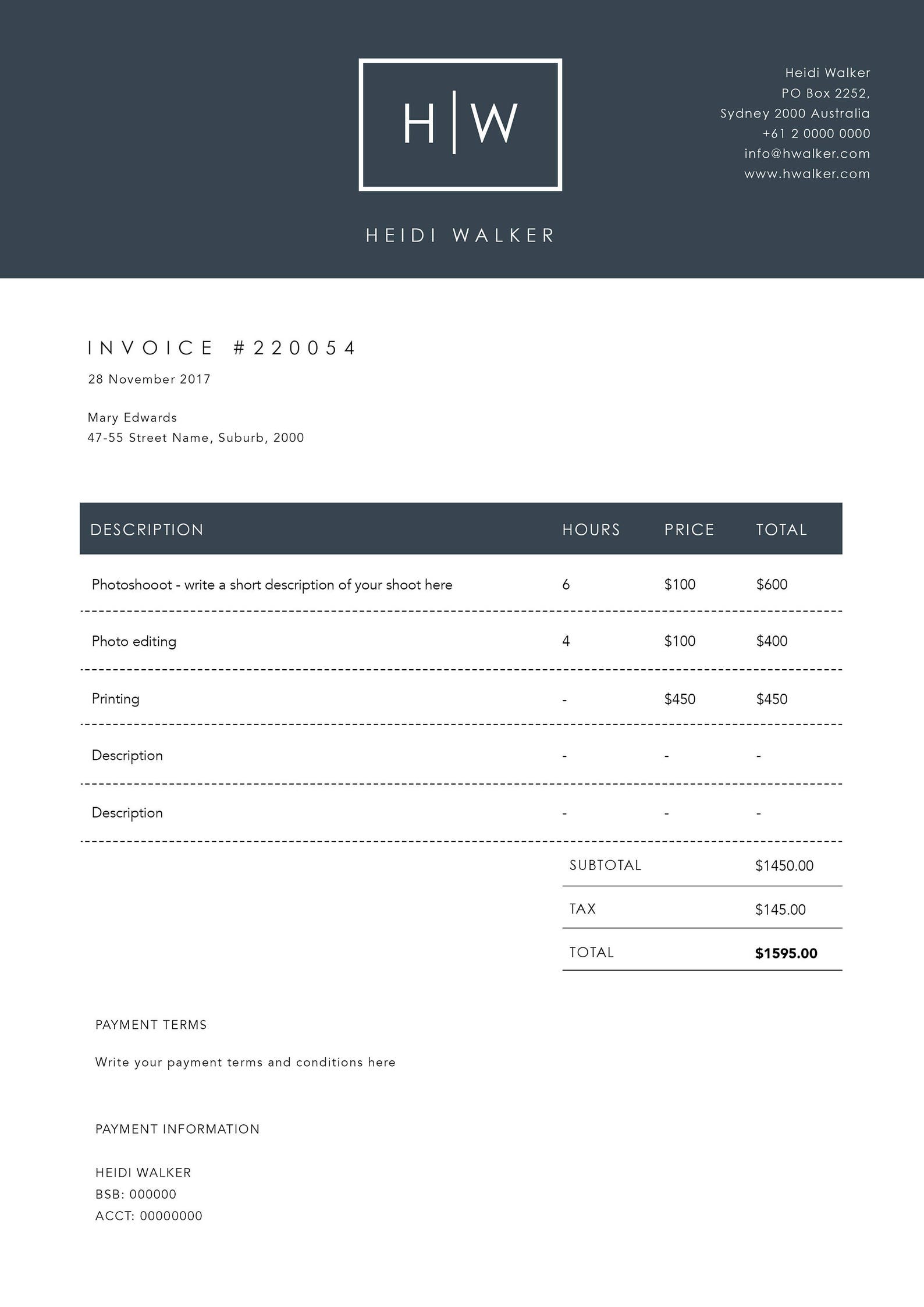 Photographer Invoice Template | Invoice Design | Receipt Template ...